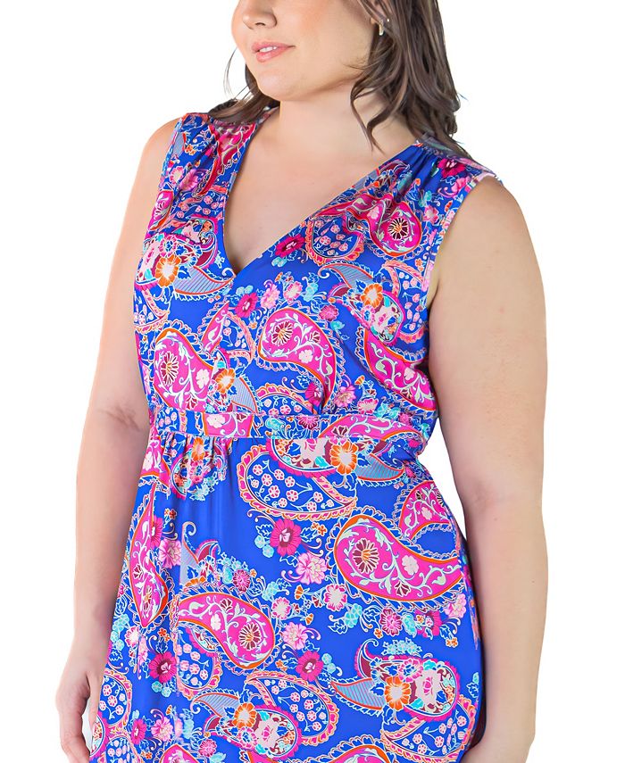 24seven Comfort Apparel Plus Size Sleeveless Empire Waist Maxi Dress