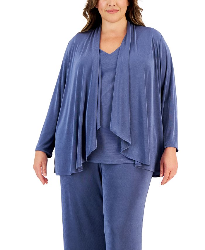 Kasper Plus Size Open-Front Waterfall Cardigan - Macy's