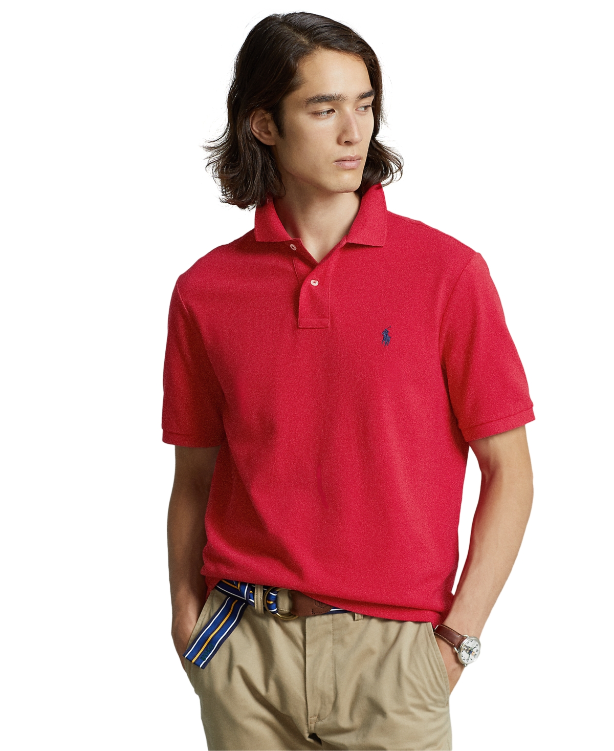 Polo Ralph Lauren Mens Classic-Fit Mesh Polo Shirt - Red / Black