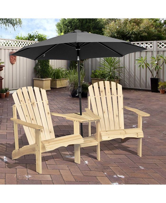 Outsunny Set of 2 Wooden Adirondack Chairs, Outdoor Double Seat with ...