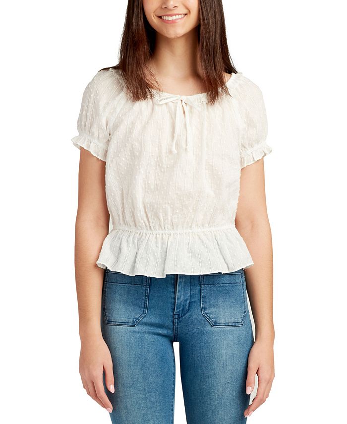BCX Juniors' Cotton Ruffle-Trim Short-Sleeve Top - Macy's