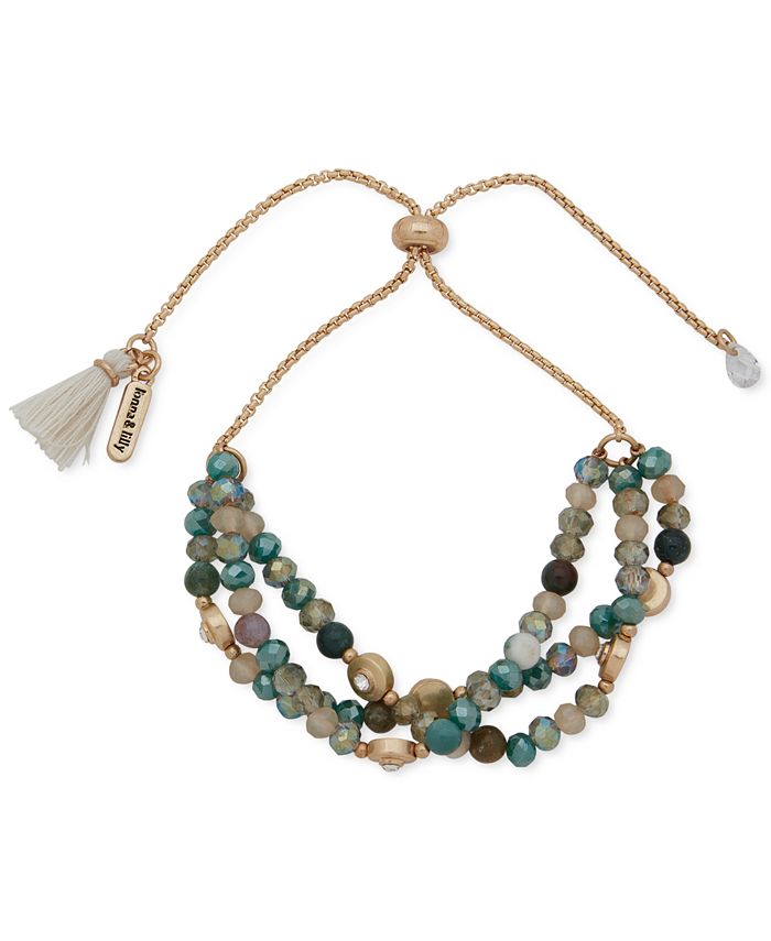 lonna & lilly Gold-Tone Three Row Beaded Slider Bracelet - Macy's