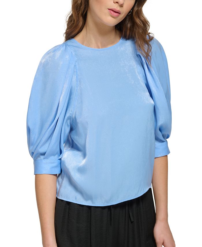 DKNY Women's Satin Crew-Neck Puffed-Sleeve Top - Macy's