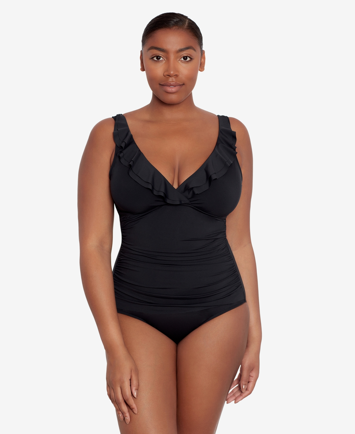 Lauren Ralph Lauren Womens Ruffle One Piece Swimsuit - Black