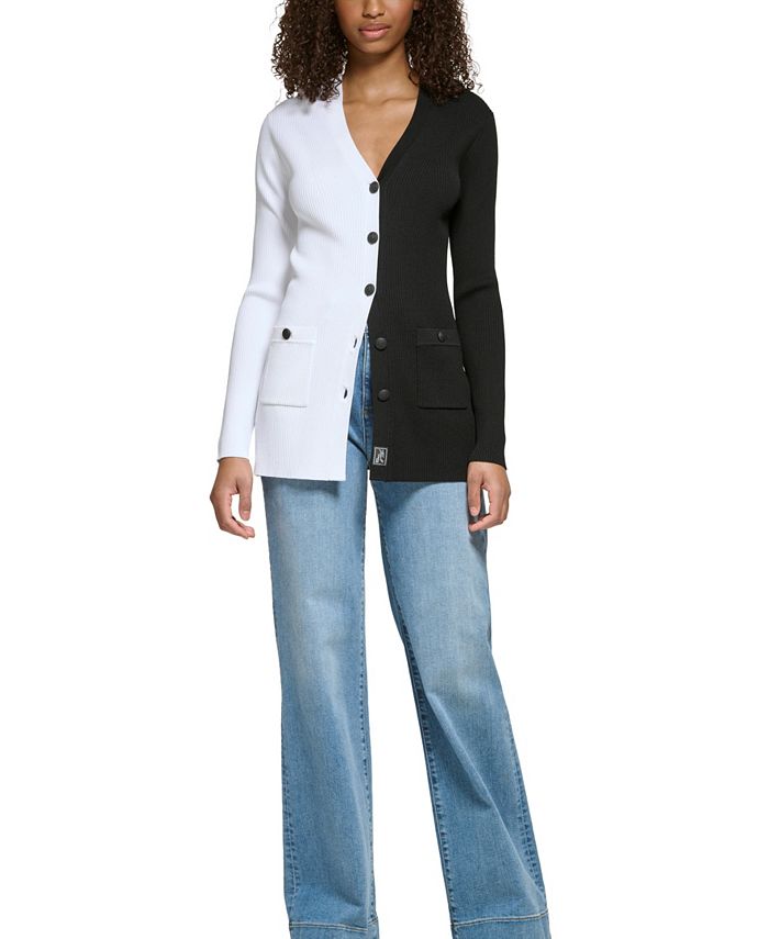 Karl Lagerfeld Paris Women's Logo-Accent Colorblock Cardigan & Reviews ...