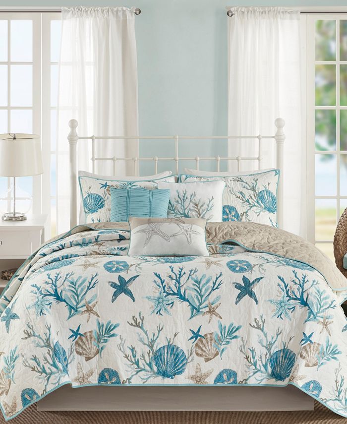 Madison Park Pebble Beach 6 Piece Cotton Sateen Reversible Quilt Set, Full/Queen - Macy's