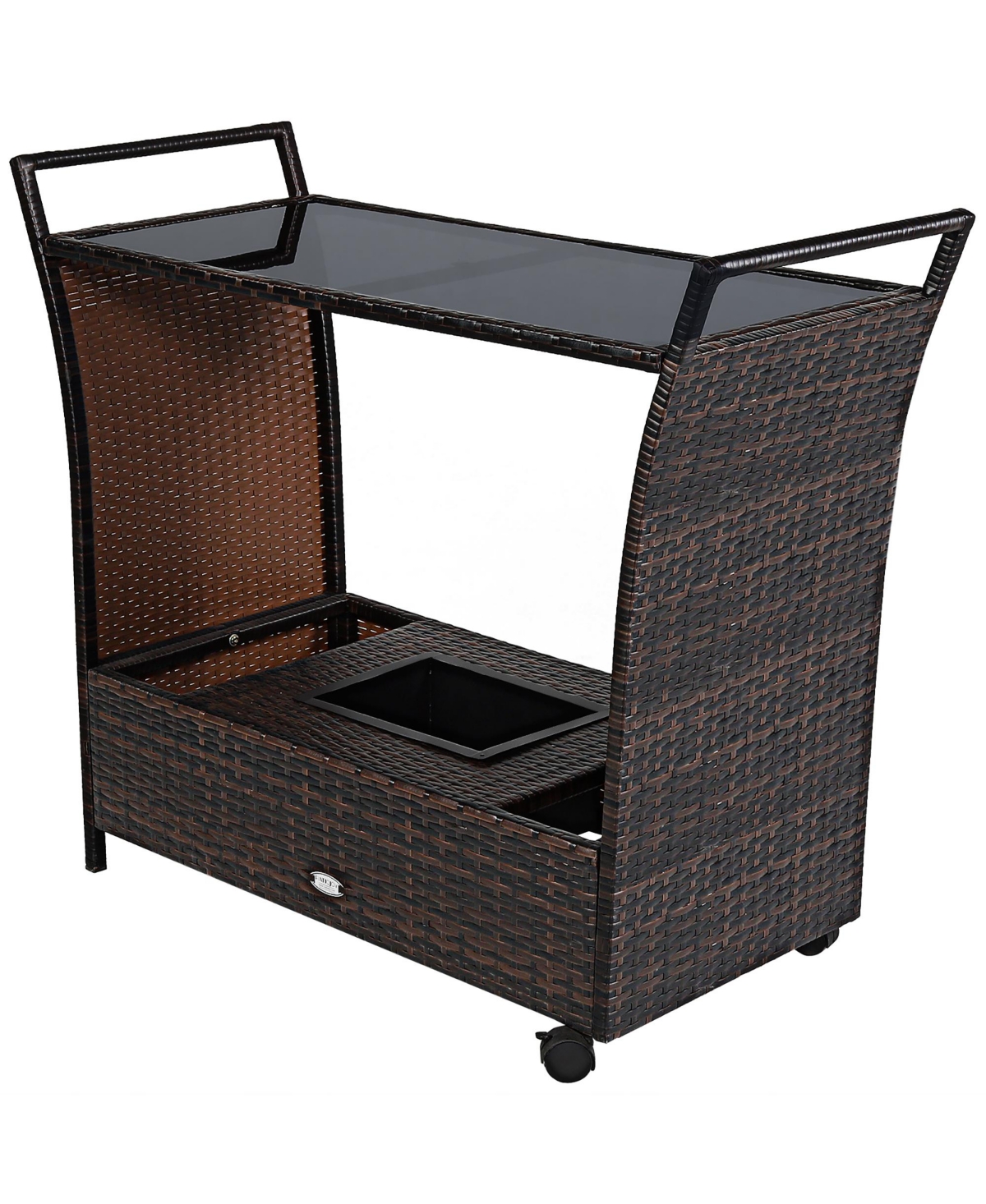 Click here for Patio Rattan Bar Serving Cart Wheels Ice Bucket Gl... prices