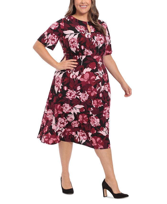 London Times Plus Size Floral Keyhole Midi Dress - Macy's