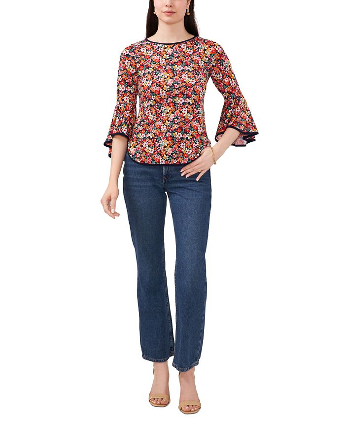 Sam & Jess Petite Contrast-Trim Bell-Sleeve Top - Macy's