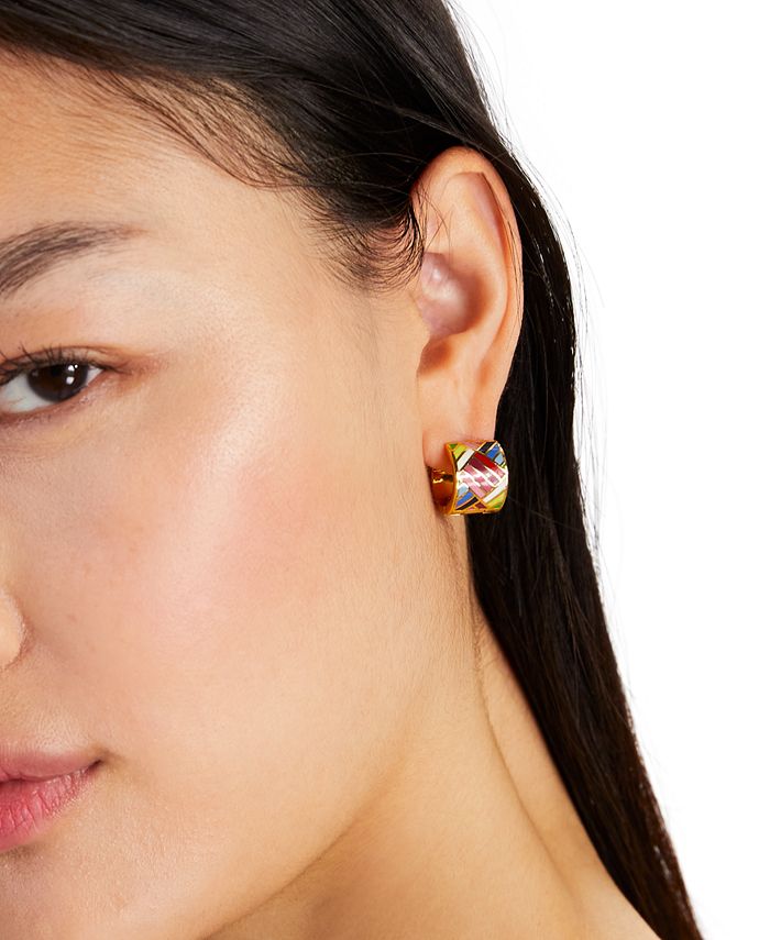 kate spade new york Gold-Tone Small Multicolor Patchwork-Style Huggie Hoop Earrings, 0.61" - Macy's