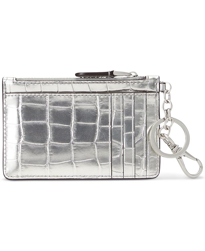 Lauren Ralph Lauren Metallic Embossed Leather Zip Card Case - Macy's