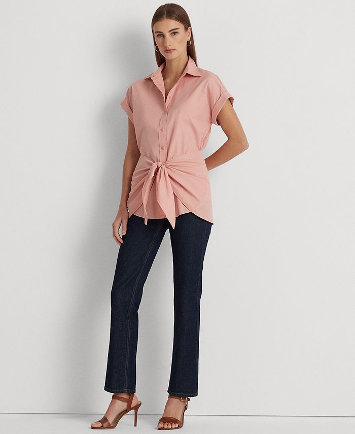 Lauren Ralph Lauren Womens Tie Front Cotton Broadcloth Shirt Macys