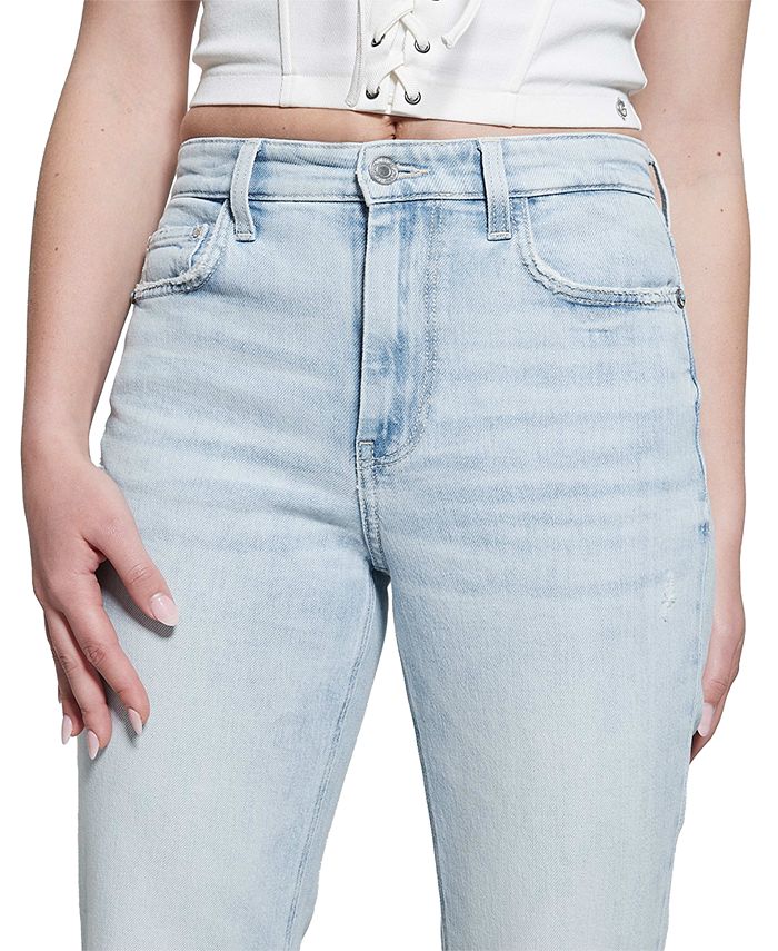 GUESS Women's 80s Destroyed High Rise Straight-Leg Jeans - Macy's