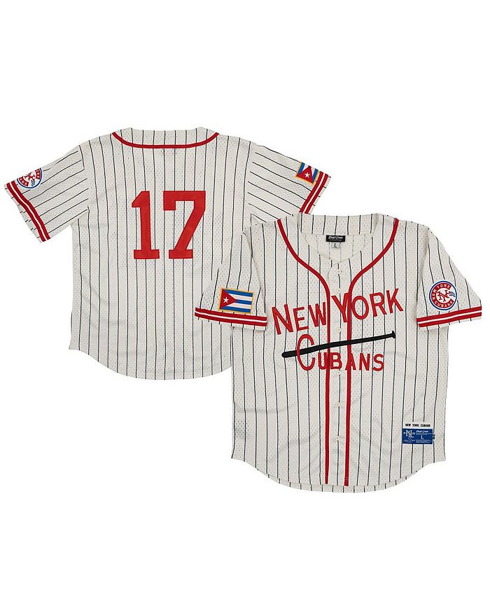 Rings & Crwns Men's #17 Cream New York Cubans Mesh Button-Down Replica ...