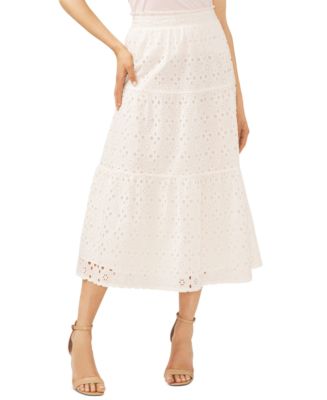 CeCe Women's Eyelet Elastic-Waist Tiered Maxi Skirt - Macy's