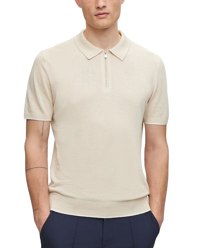 Hugo Boss Men's Linen-Blend Zip Placket Polo Sweater - Macy's