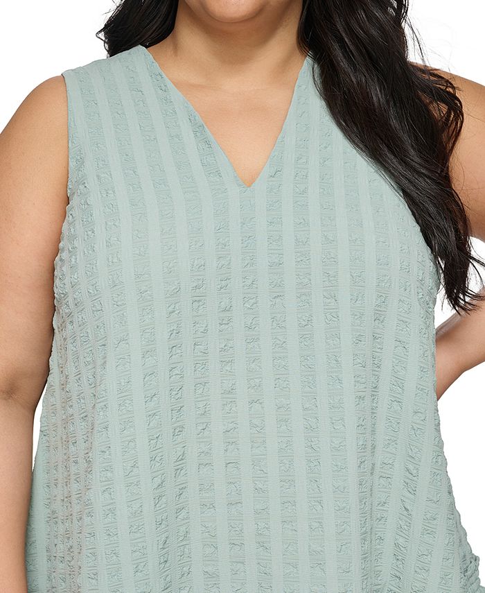 Calvin Klein Plus Size Seersucker Ruffle-Hem Shift Dress - Macy's