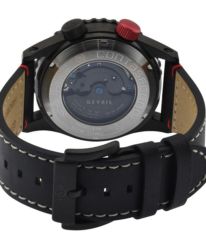 GV2 by Gevril Men's Contasecondi Swiss Automatic Black Leather Watch ...