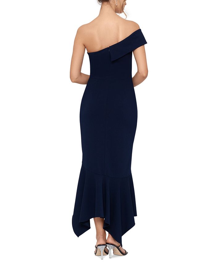 XSCAPE Women's Asymmetrical-Neck Ruffled Dress - Macy's