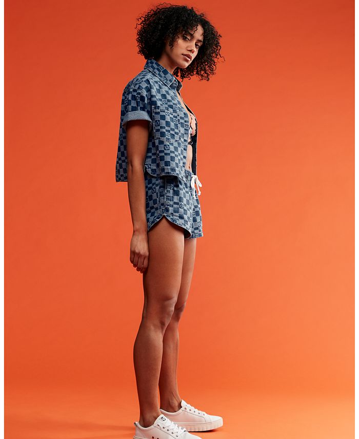 Roxy Juniors' Blue Wave Club Cropped Denim Button-Up Top - Macy's
