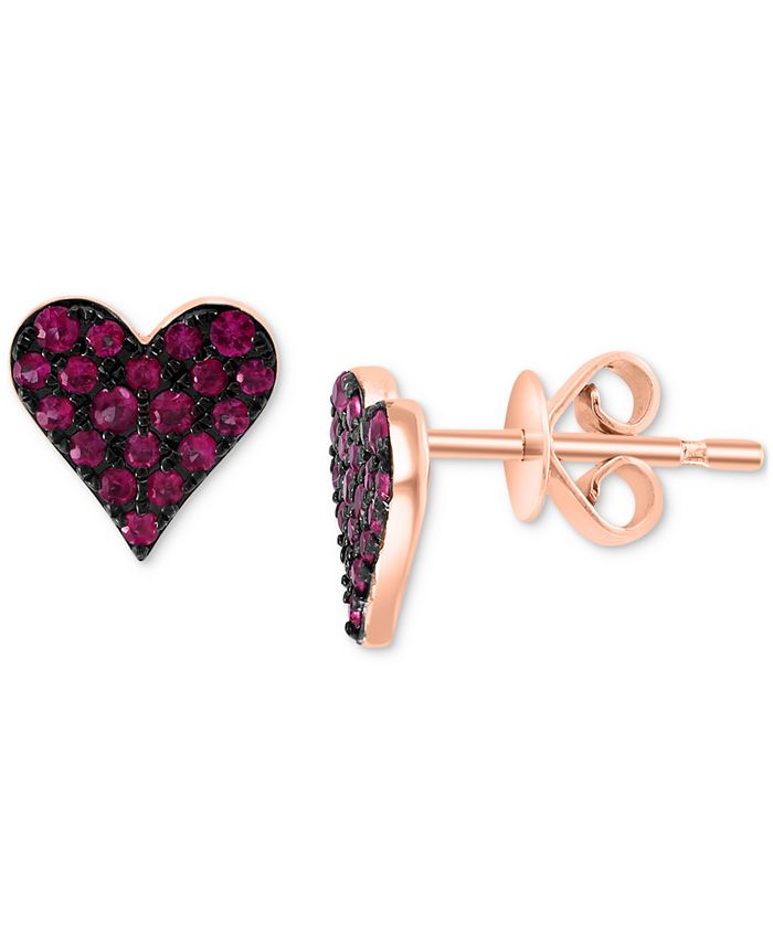 EFFY Collection EFFY® Ruby Pavé Heart (3/8 ct. t.w.) Stud Earrings in ...