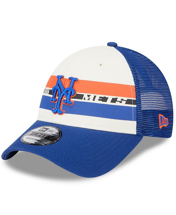 New Era Men's White, Royal New York Mets Team Stripe Trucker 9Forty ...