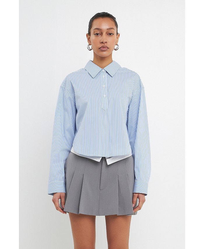 Grey Lab Women's Pinstriped Cropped Shirt - Macy's