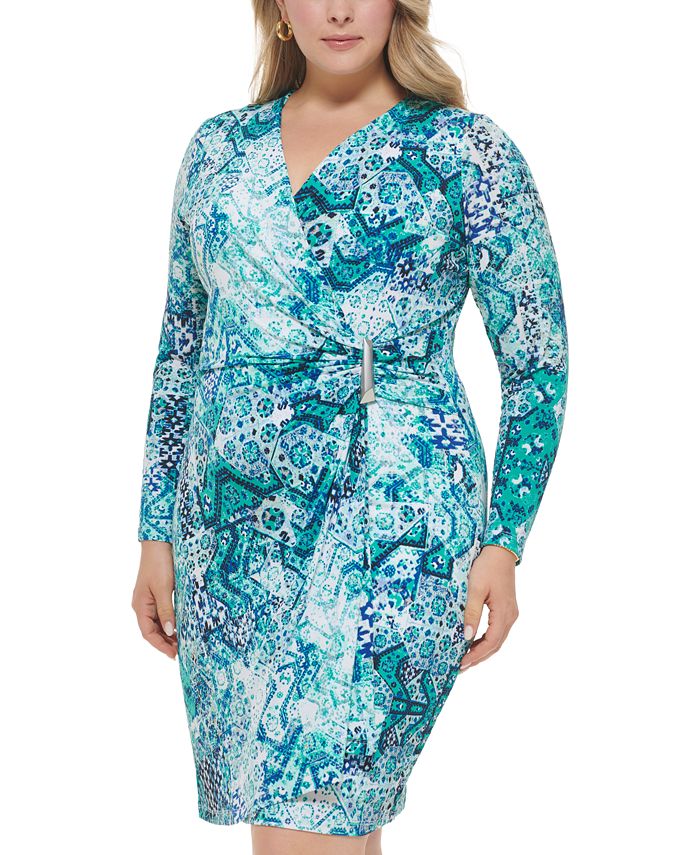 Calvin Klein Plus Size Printed Faux-Wrap Dress - Macy's