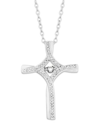 Twinkling Diamond Star™ Diamond Cross Pendant Necklace in Sterling (1/5 ...