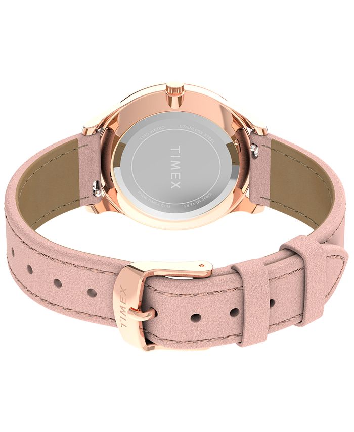 Timex Women's Quartz Analog Premium Dress Leather Pink Watch 32mm - Macy's
