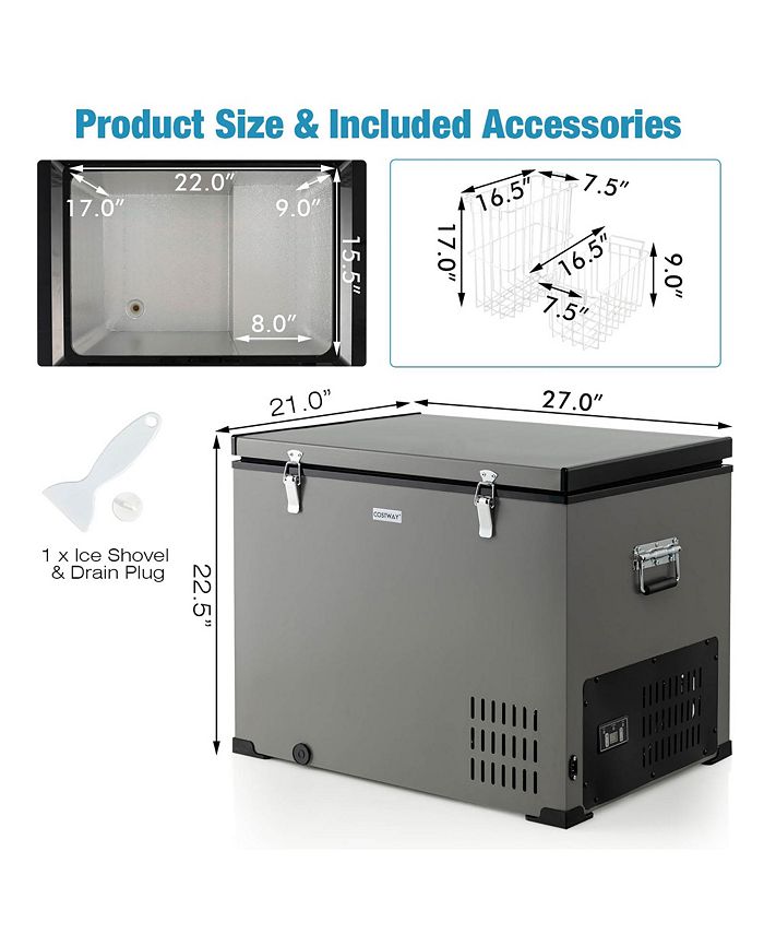 Costway 90 QT Car Refrigerator Portable Travel Freezer w/ Compressor DC ...