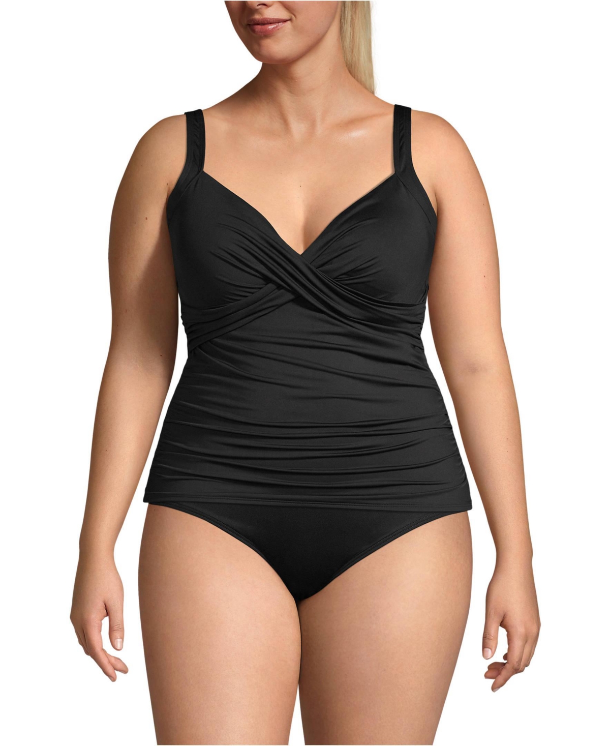 Click here for Lands End Plus Size V-Neck Wrap Underwire Tankini... prices