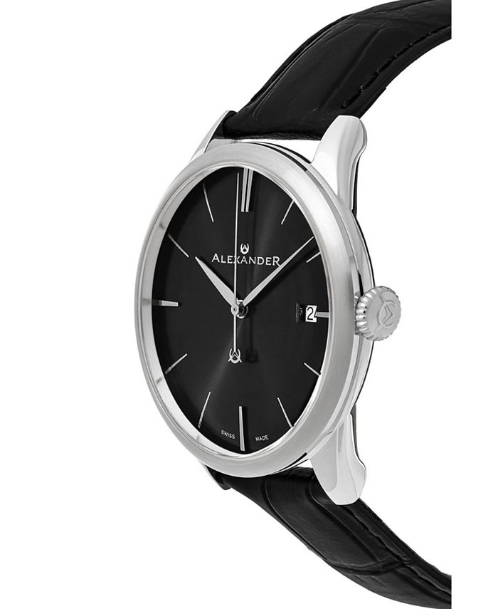Alexander Men's Sophisticate Black Leather , Black Dial , 40mm Round ...