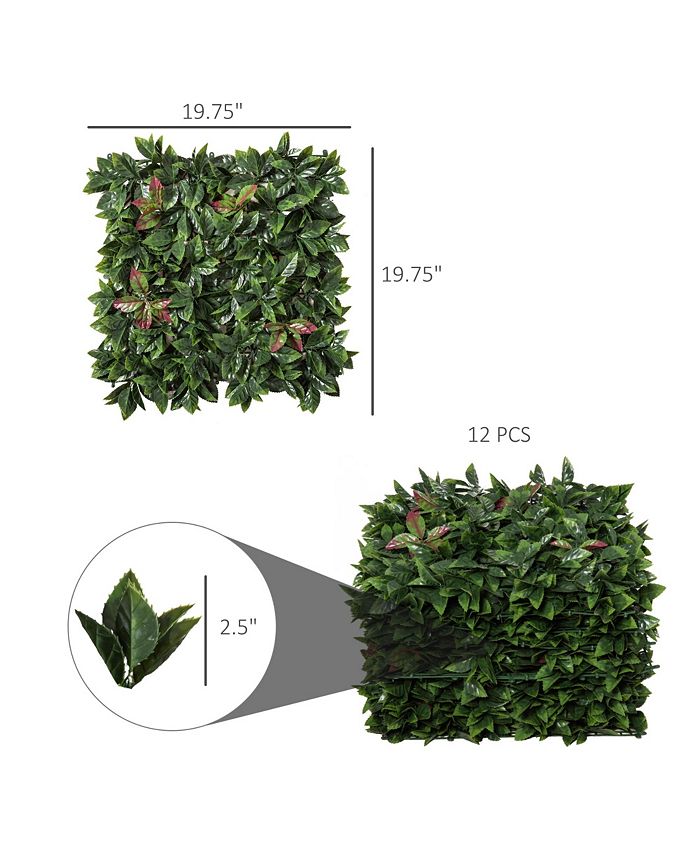 Outsunny 12 Piece Artificial Leaf Privacy Fence, 20" x 20" Faux Hedge ...