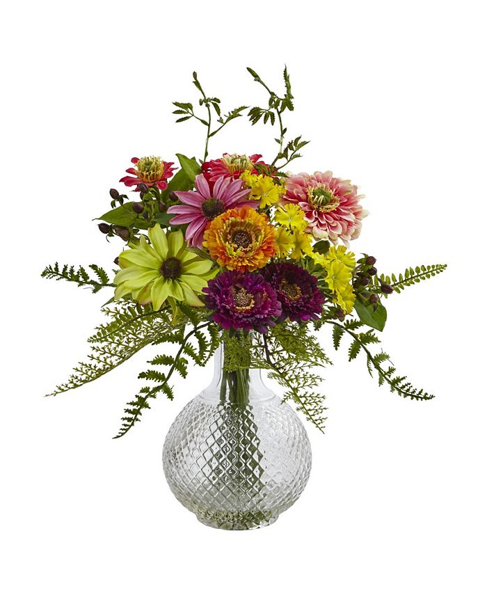 Nearly Natural Mixed Flower in Glass Vase - Macy's