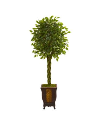 Nearly Natural 6' Braided Ficus Artificial Tree in Decorative Planter ...