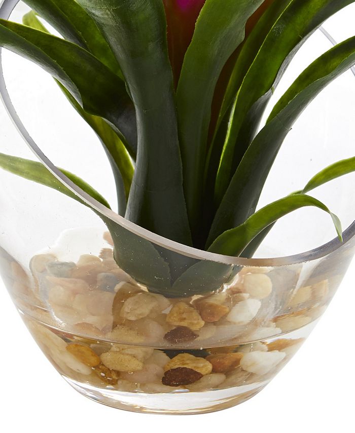 Nearly Natural 8" Tropical Bromeliad in Angled Vase Artificial ...