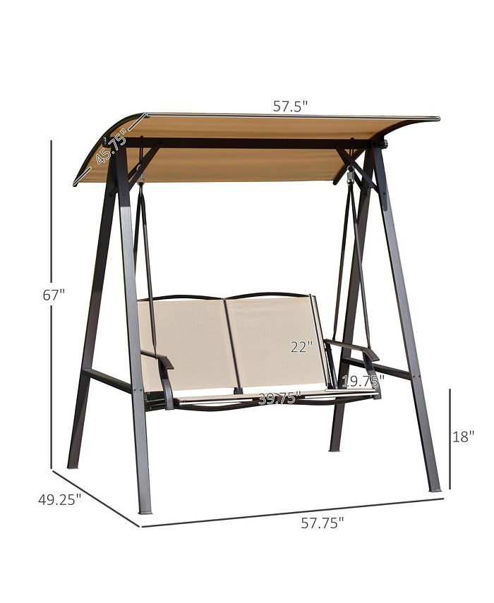 Outsunny 2 Seater Porch Swing with Canopy, Patio Swing Chair, Outdoor ...