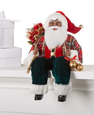 Holiday Lane Red and Green Sitting Santa Figurine, Created for Macy's ...