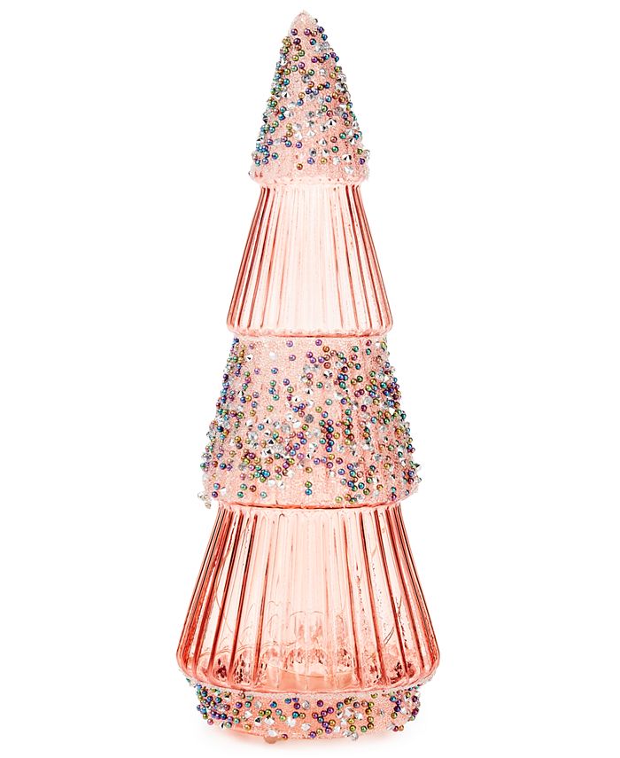 Holiday Lane Shimmer and Light Small Glass Pink LED Light Tree, Created ...