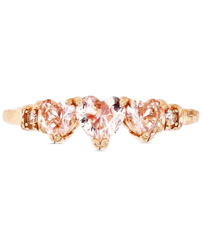 Macy's Lab-Grown Morganite Triple Heart Ring (1-1/20 ct. t.w.) in 14k ...