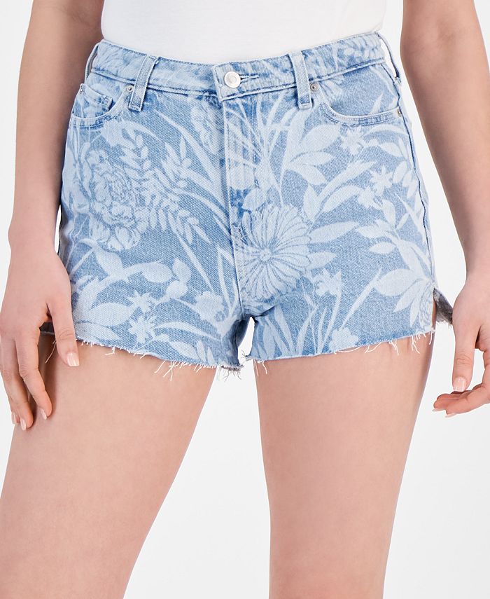 GUESS Women's Claudia Printed Denim Shorts - Macy's