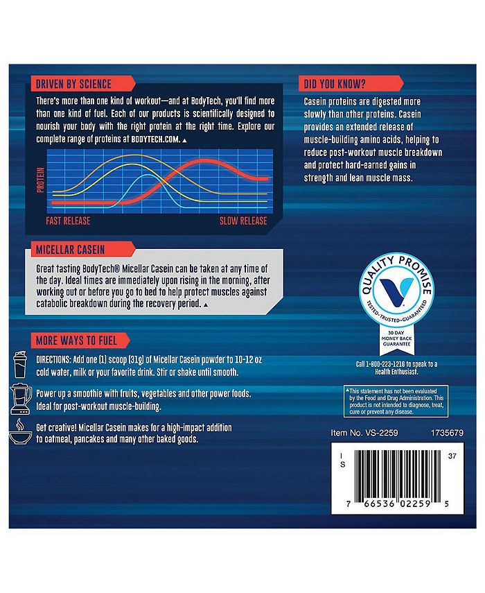 BodyTech Micellar Casein Protein Powder - Slow Release & Anti-Catabolic ...