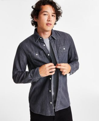 Sun + Stone Men's Peyton Grey Wash Denim Shirt, Created for Macy's - Macy's