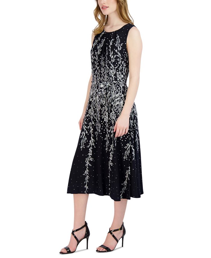 Sandra Darren Women's Printed Belted Midi Dress - Macy's