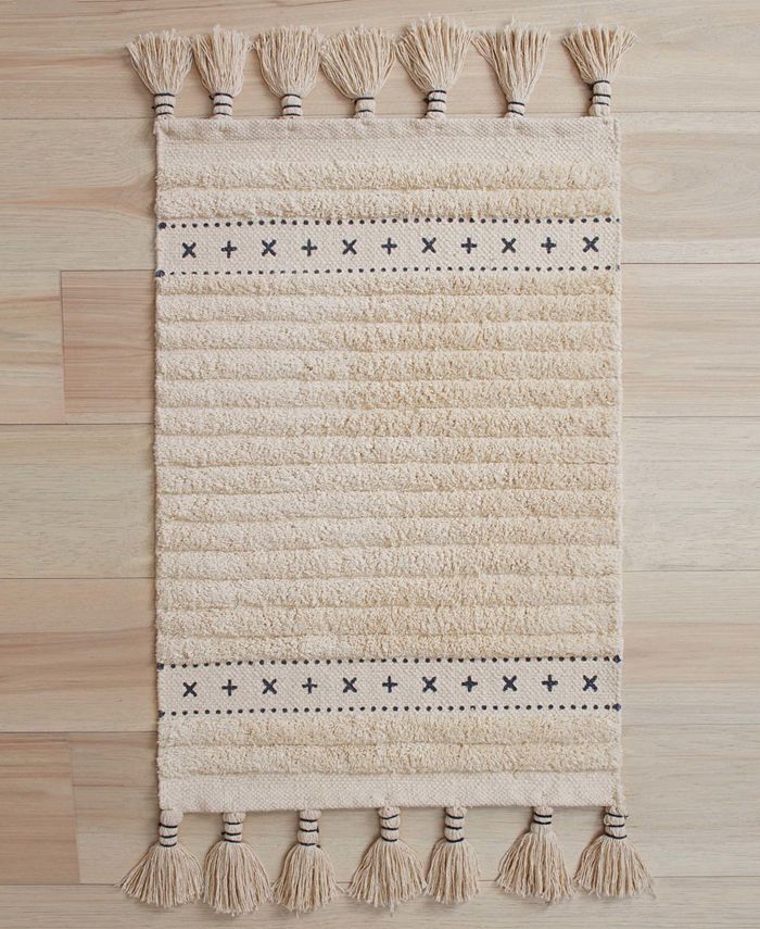 Lucky Brand Overtufted Cotton Fringe Bath Rug, 17" x 32" - Macy's