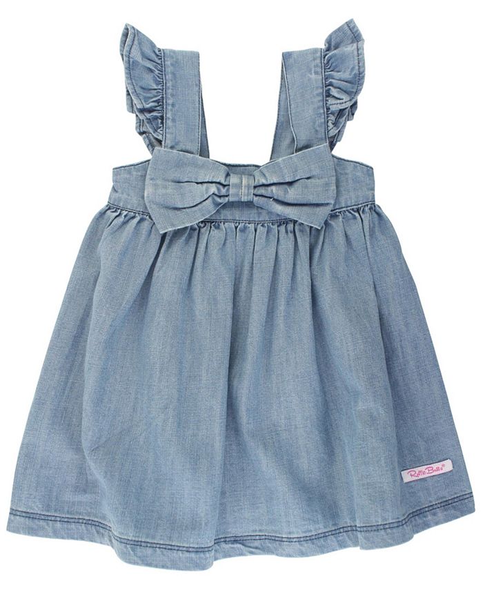 RuffleButts Baby Girls Flutter Sleeve Front Bow Denim Dress - Macy's