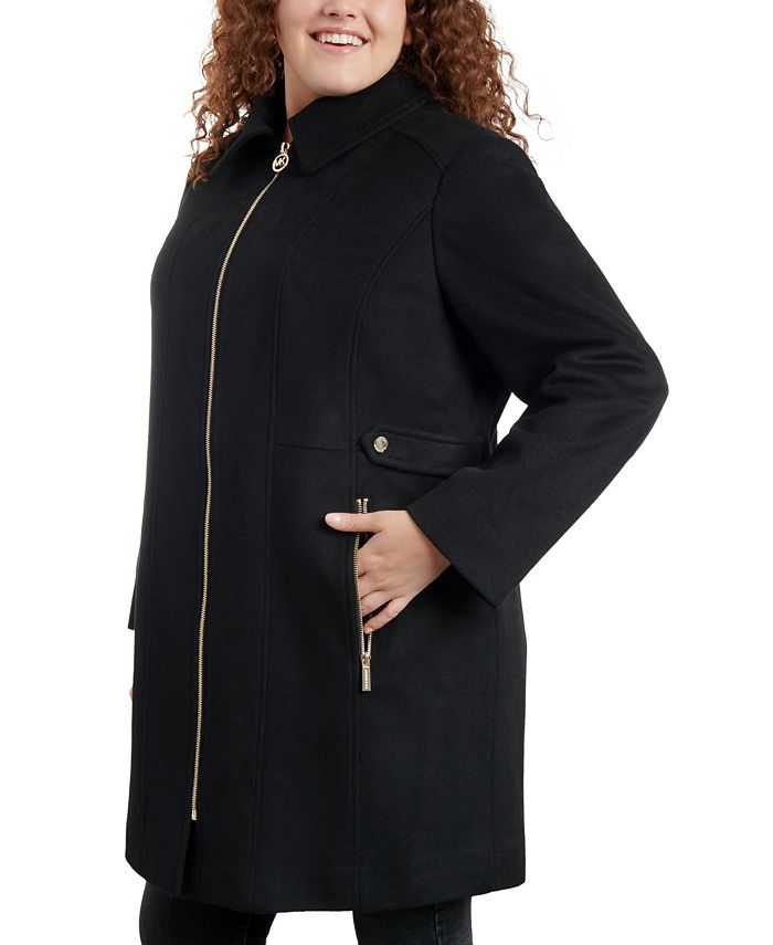 Michael Kors Women's Plus Size Club-Collar Zip-Front Coat - Macy's
