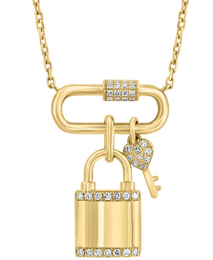 EFFY Collection EFFY® Diamond Lock & Key 17" Pendant Necklace (1/8 ct ...