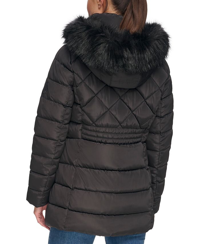 Tommy Hilfiger Women's Bibbed Faux-Fur-Trim Hooded Puffer Coat, Created ...